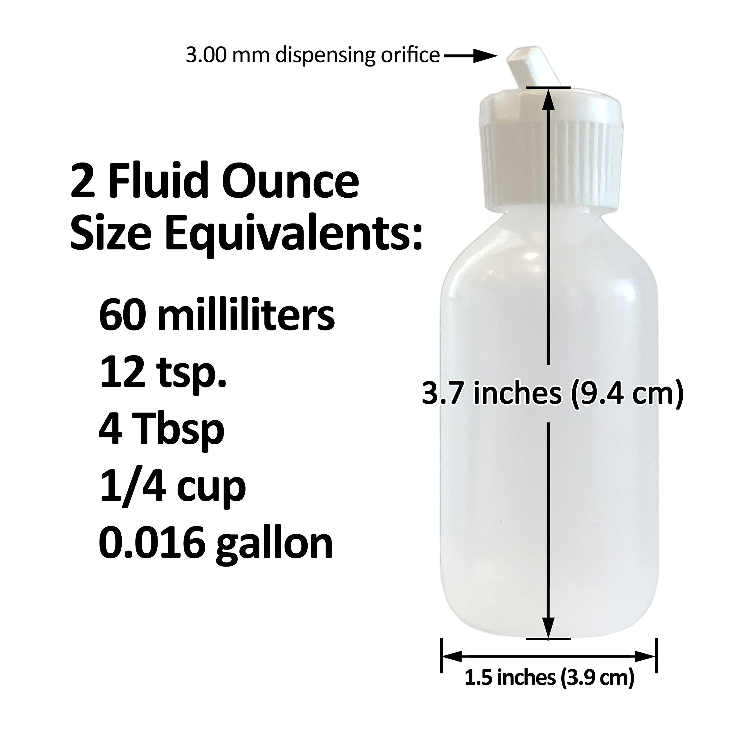 510 Central Boston Round Flip Top Pour Spout Cap 60mL (2oz, 4 Pack) LDPE Plastic Bottle Made In USA