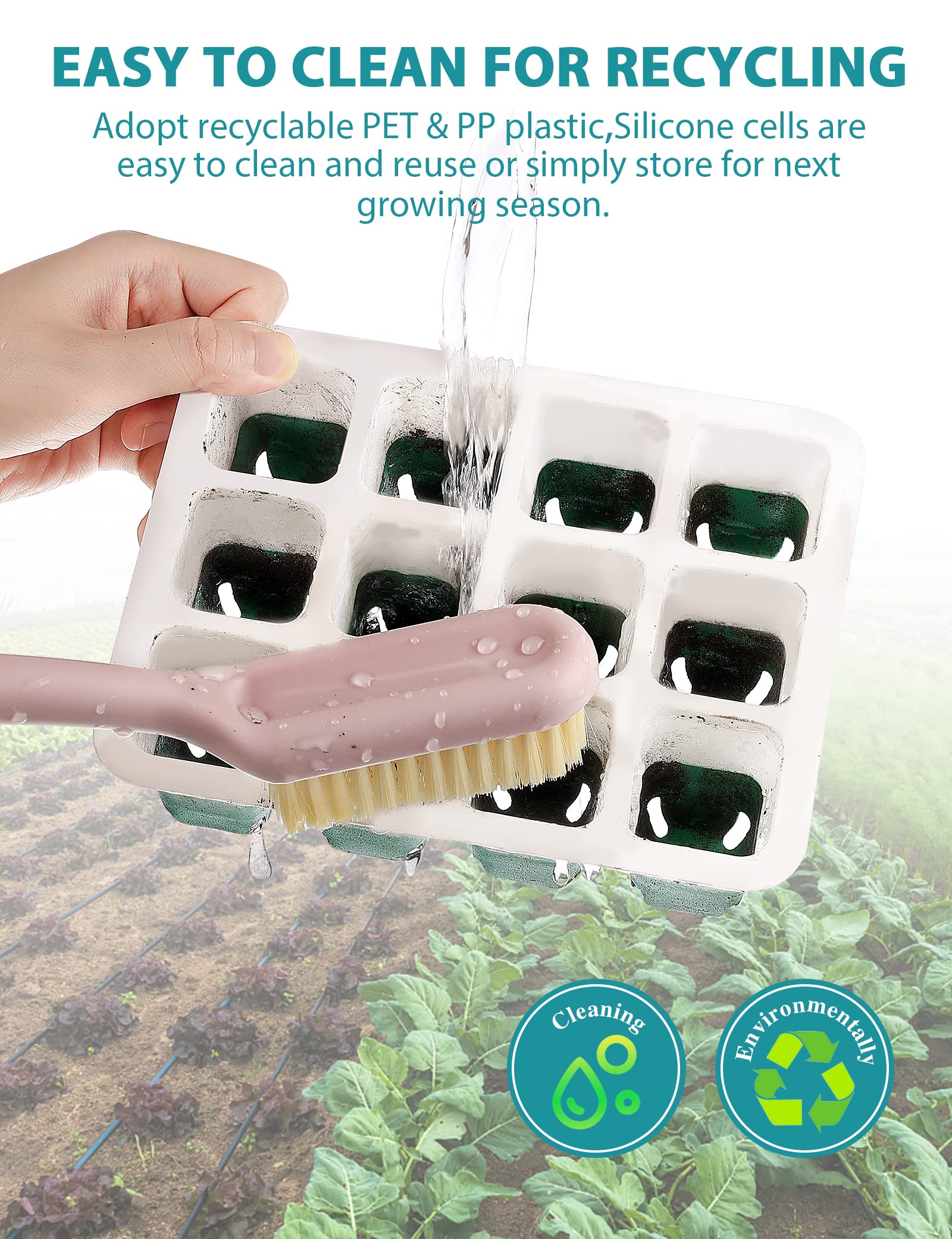 2 Packs Reusable Seed Starter Tray Kit with Humidity Dome, 12 Cell Seed Starting Tray(24 Cell Total Tray) for Starting Vegetable Seeds, Flower Seeds, Herb Seeds, Indoor Grow Kit for Plant Seedlings