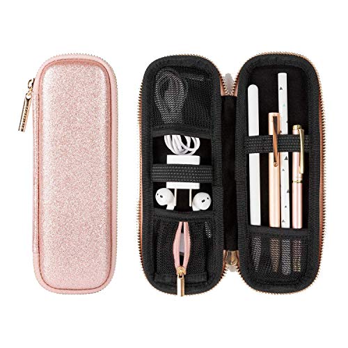 Comfyable Pencil Holder Pencil Case for Apple Pencil, Pen Accessories Elastic Strap Sleeve Protective Carrying Case for Stylus USB Cable AirPods with Mesh Pockets, Rose Gold