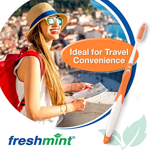 FRESHMINT (144 Pack) Individually Wrapped Premium Toothbrushes, Oversized Easy Grip Rubber Handle, Soft Multi Color Nylon Bristles, Bulk Packed, No Cutting or Tearing Apart Required.