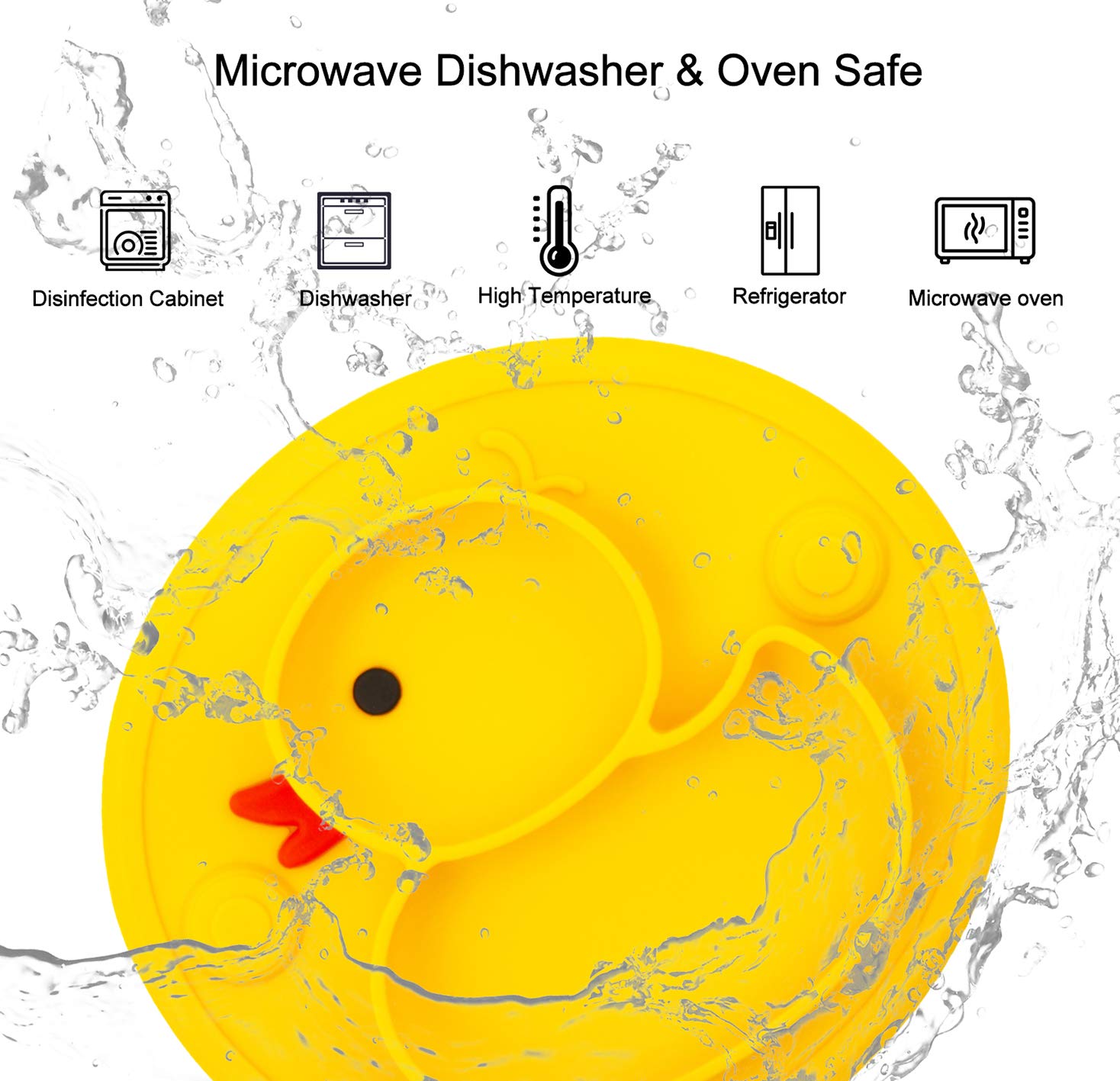 Baby Plate Silicone Toddler Plates Suction Placemat Divided Dishes for Kids and Infants One-Piece Strong Suction, BPA Free, Microwave Dishwasher Safe (Yellow)