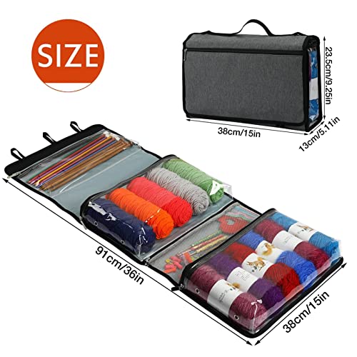 Ai CAR FUN Hanging Yarn Knitting Storage Organizer with 4 Compartments, Clear Wall Display Bulky Yarn Organizers Over The Door, Hanging Bags for Knitting Needles, Crochet Hooks