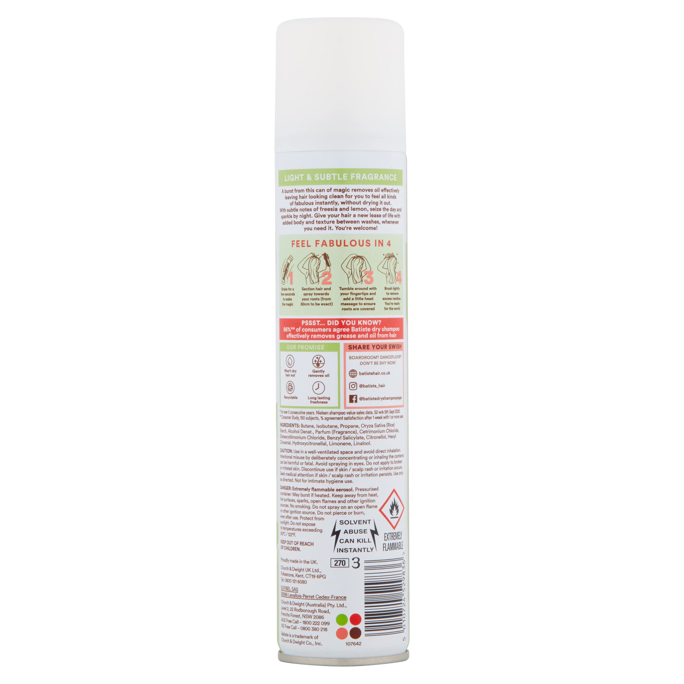 Batiste Dry Shampoo, Bare Fragrance, 6.73 fl. oz. PACK OF 6