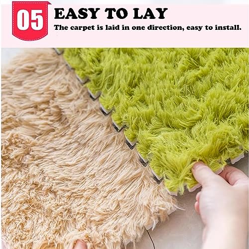 20pcs 12x12x0.4in Plush Foam Carpet Mats,Washable Anti-Slip Square Foam Interlocking Floor Tiles Mats,DIY Soft Fluffy Shaggy Area Puzzles Rug-20 Sq.ft(Color:White + Pink)