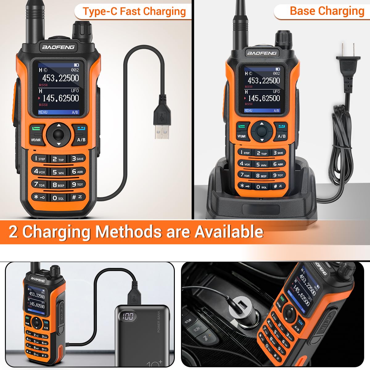 2 Pack BaoFeng UV-21R (Upgrade of UV-5R) Ham Radio Handheld Long Range Walkie Talkies UHF VHF Dual Band 2-Way Radio Full Kit with Type-C Cable,High Gain Orange Antenna and Programming Cable