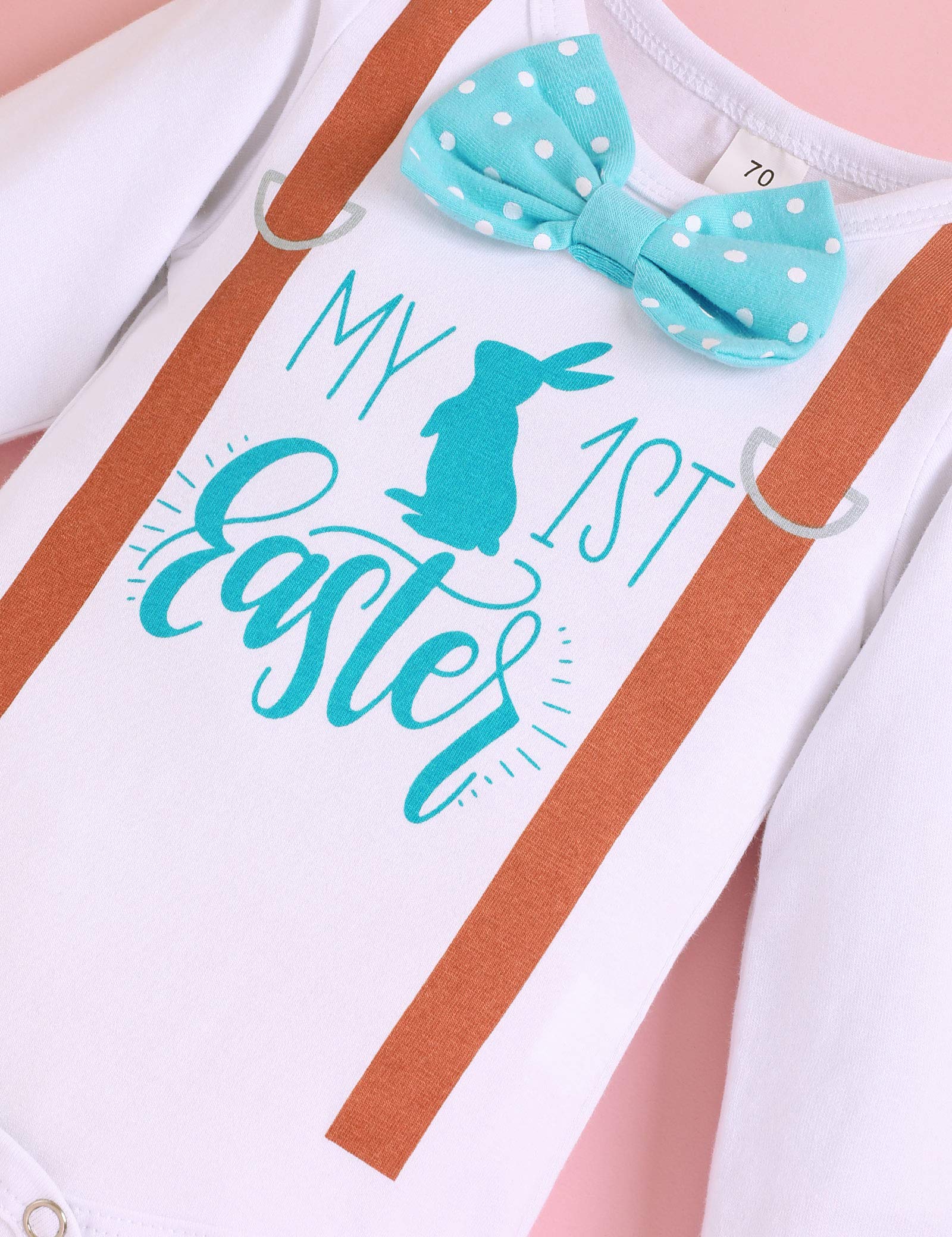 My First Easter Outfit Infant Baby Boy Long Sleeve Bow Tie Romper Bunny Pants with Hat Easter Clothes Sets Blue