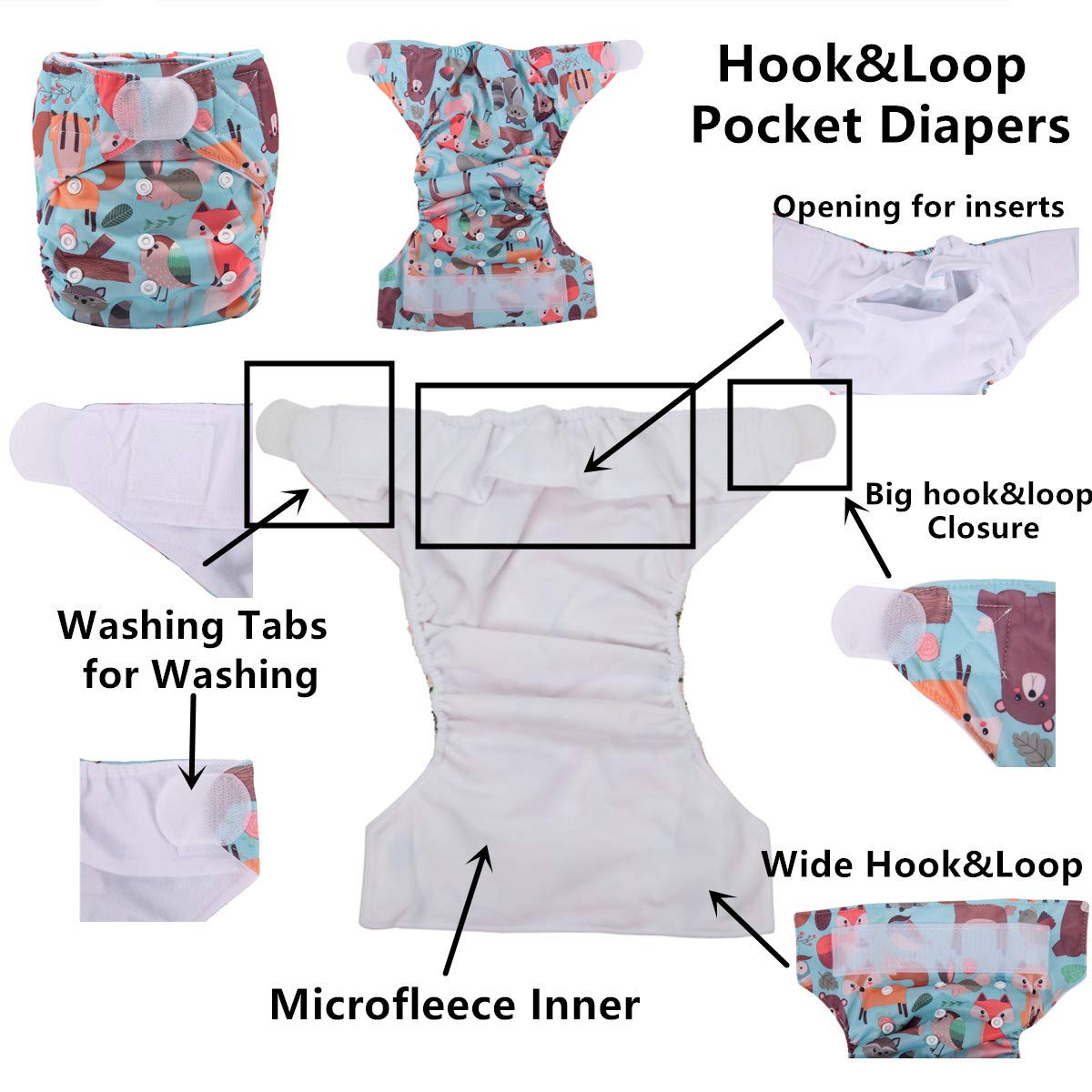 Baby Pocket Cloth Diaper Nappy Hook and Loop (Pineapples)