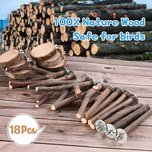 9 PCS Bird Perches Stand Toy, Natural Wood Parrot Perch Stand Bird Cage Branches Platform Accessories for Parakeets Cockatiels Conures Macaws Finches Love Birds