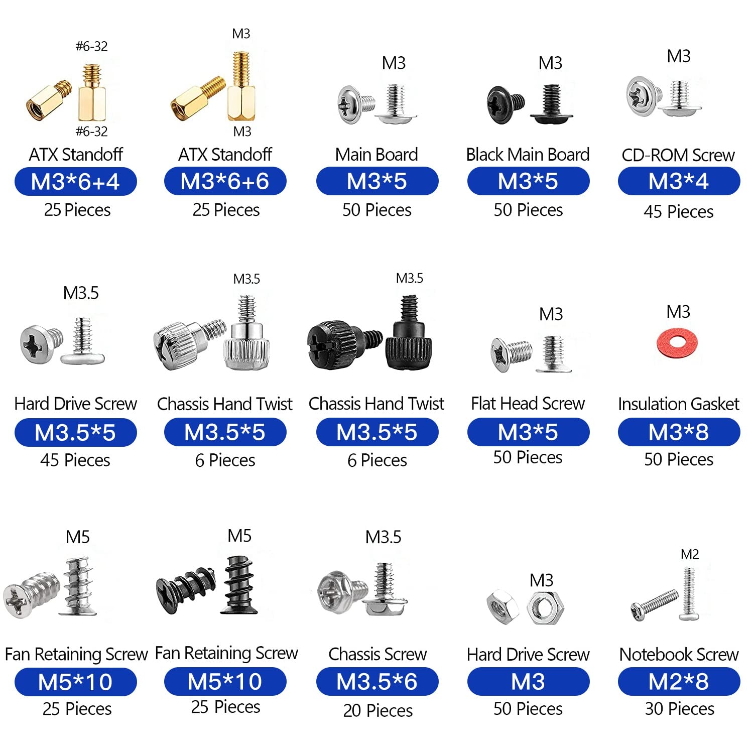 450PC Computer Motherboard Standoffs Screws Kit, Replacement Computer Screws for Motherboard HDD Hard Drive 2.5" SSD Hard Drive PC Fan Graphics Chassis ATX Case Mounting, for PC DIY & Repair