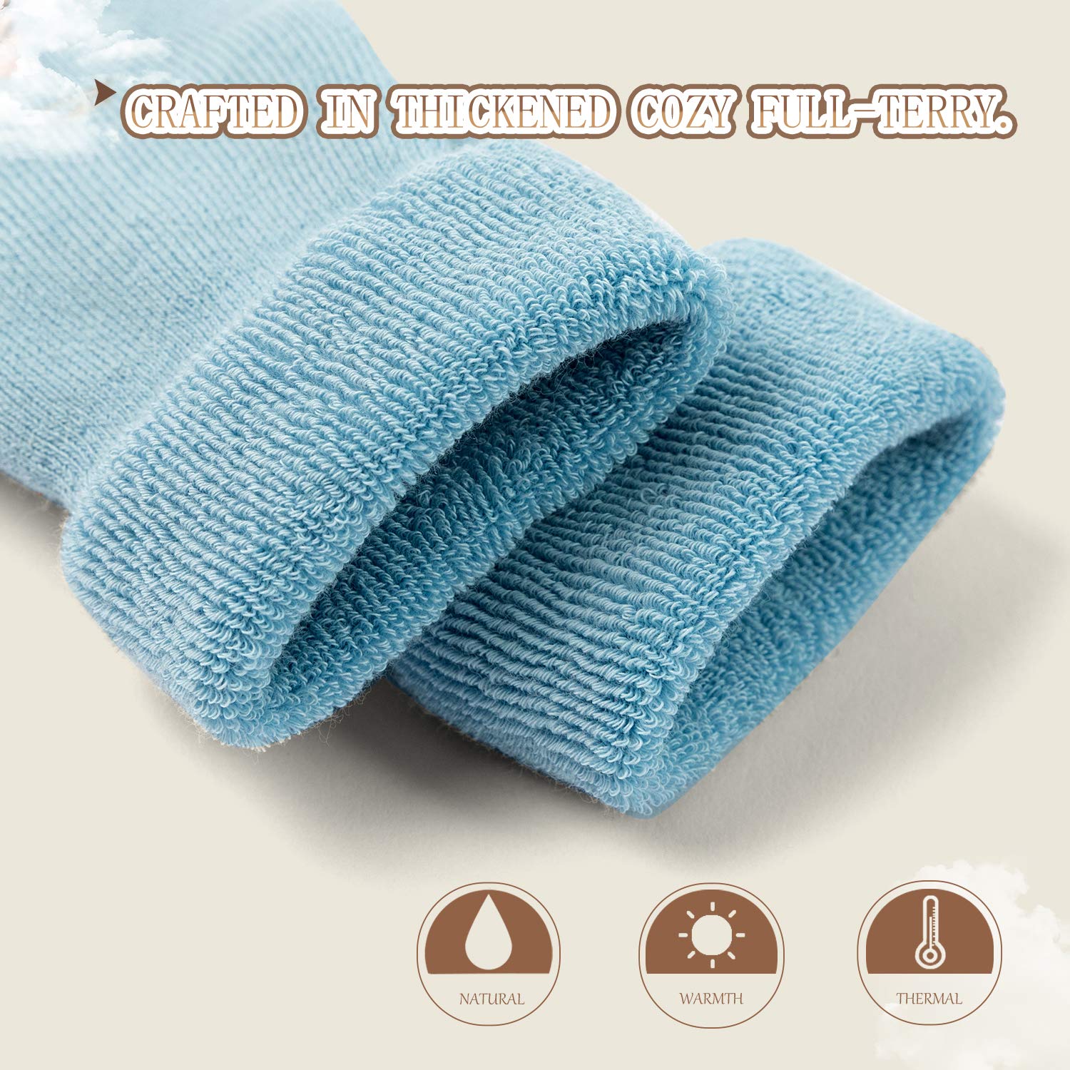 HowJoJo Baby Warm Socks With Grips For Baby Boys Non Slip Winter Socks Baby Girls Thick Crew Socks 6 Pack 12-24 Months