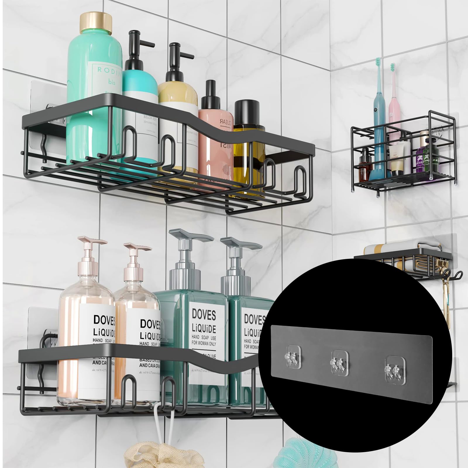 2 Pack Transparent Shower Caddy Adhesive for Replacement Adhesive Bathroom Shower Shelves Replacement No Drilling Shower Shelves Adhesive Strip Pad for Corner Shelf Basket, Bathroom Storage Shelves