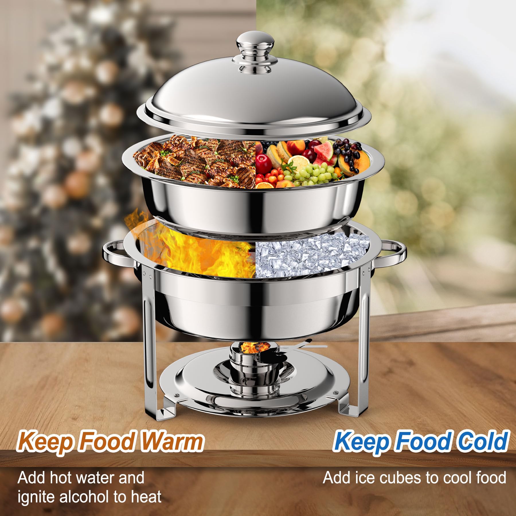 4 Pack Round Chafing Dish Buffet Set,Stainless Steel 8QT Round Buffet Servers and Warmers, Thick Stand Frame Catering Chafe with Mirror Covers,Food Warmer for Party, Weddings,Picnic