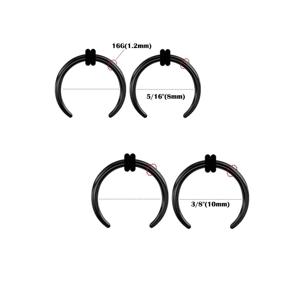 2 Pairs Acrylic Black Tapers and 316L Steel Black Anodized Tunnels Ear Stretching Kit gauges Gauging 1G/7MM - 1/2"(12MM)