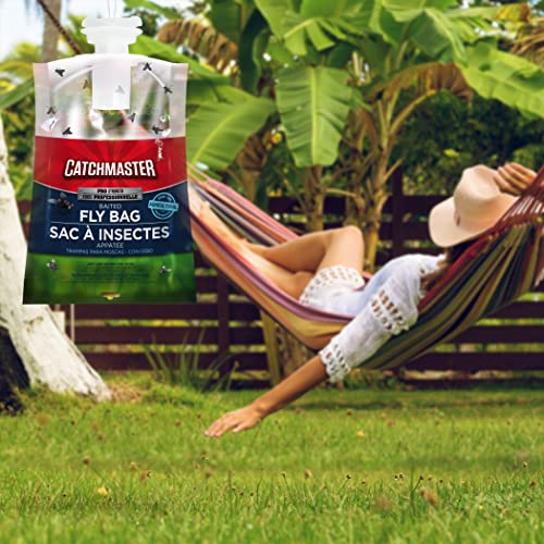 Catchmaster Pro Series Fly Bag 4-Pack, Hanging Fly Trap Outdoor Home, Bug Catcher and Flying Insect Trap with Natural Attractant, Pet Safe Pest Control, XL Bag for Backyard, Pool, Patio & Camping