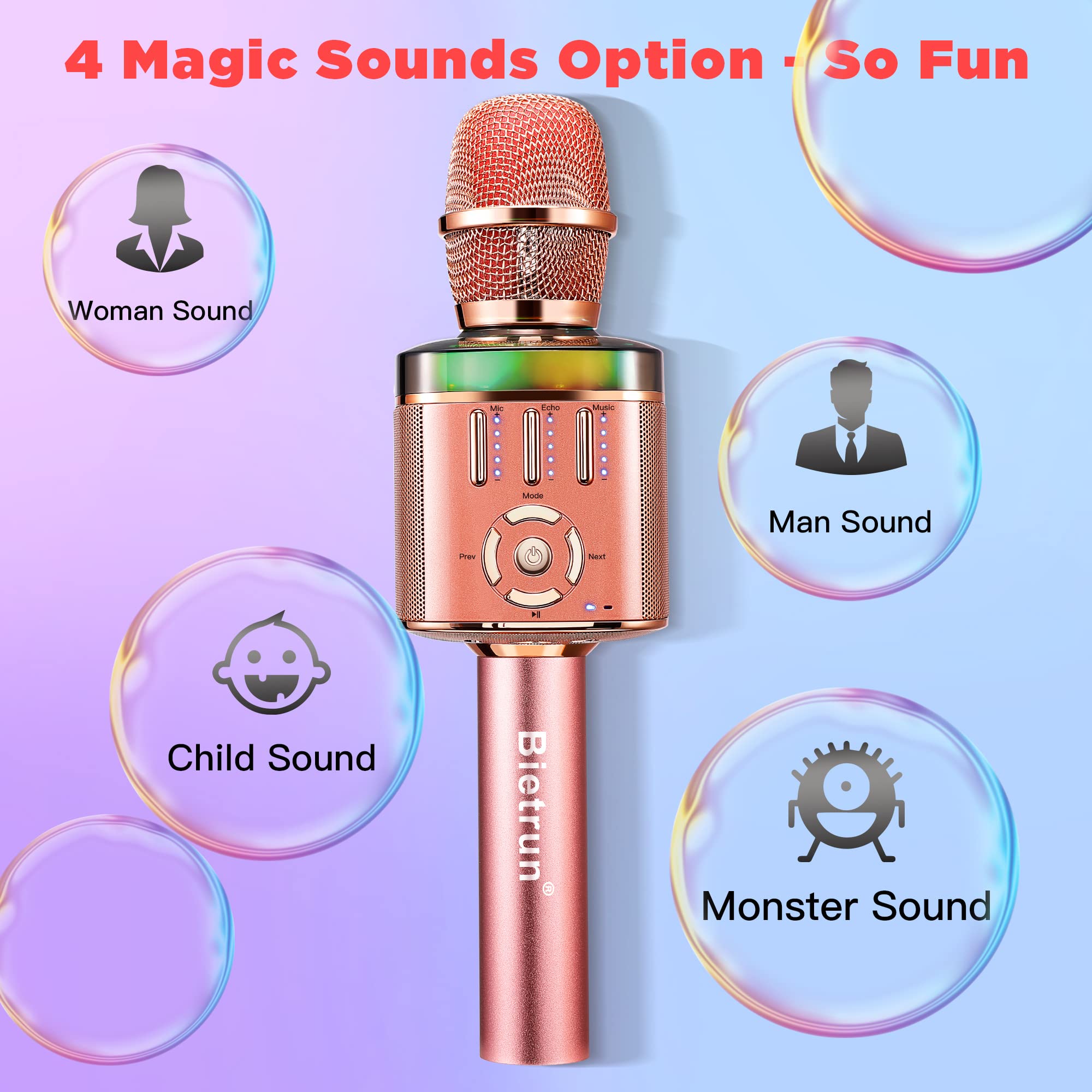 2 Pack Bluetooth Karaoke Microphone PMPO 20W, Portable Wireless Metal Handheld Cordless Dynamic Mic with RGB Lights, 8hrs Work Time,