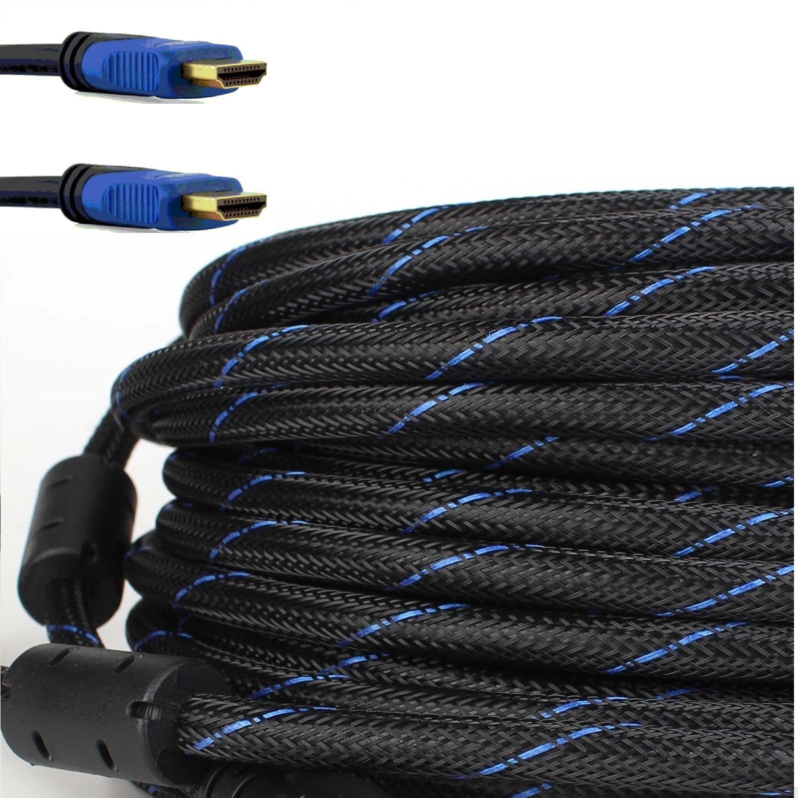 CableVantage Premium HDMI Cable 50FT 15M V1.4 for 1080P 3D TV DVD PS4 HDTV Monitor Blue Braided Nylon Cord, Gold Tip