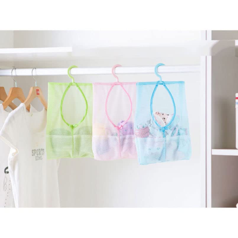 YARNOW Multipurpose Clothespin Bag with Hanger - Mesh Laundry Net | Foldable Hanging Storage Basket, Laundry Clothespin Hook Towel Net (Blue)