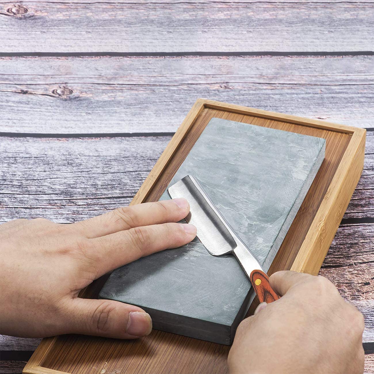 Grandslam Straight Razor Shave Ready Handmade Sharpened, 420 Steel Straight Razor Blade, 2 Layers Long Leather Canvas Strop, Sharpening Stone,2 Side Grit 3000 Waterstone Knife Sharpener