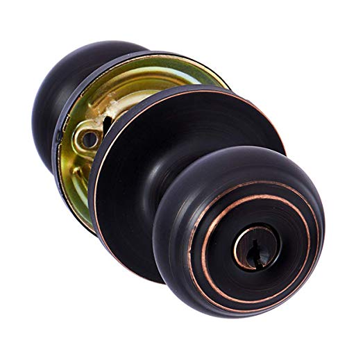 Amazon Basics Exterior Door Knob With Lock, Classic, Oil Rubbed Bronze