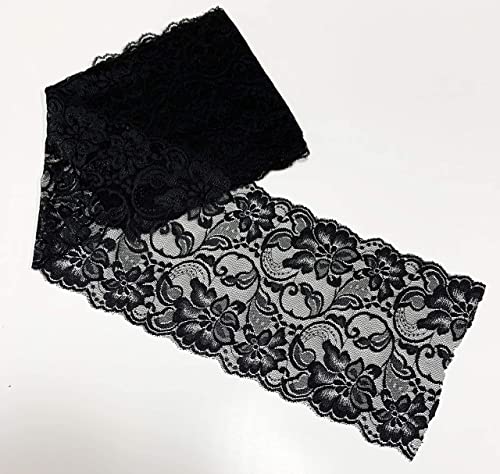 6" Black Lace Tulle Fabric Ribbon | Stretchy Material | Perfect for DIY Decoration and Craft