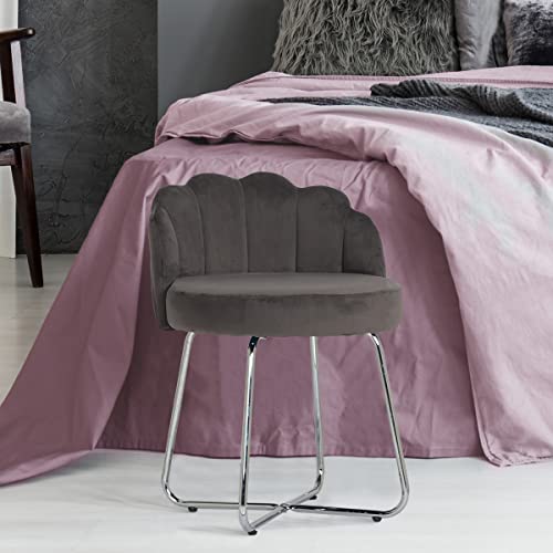 Hillsdale, Catalina Round Metal and Upholstered Vanity Stool with Scallop Back for Makeup Room or Bathroom, Dark Gray