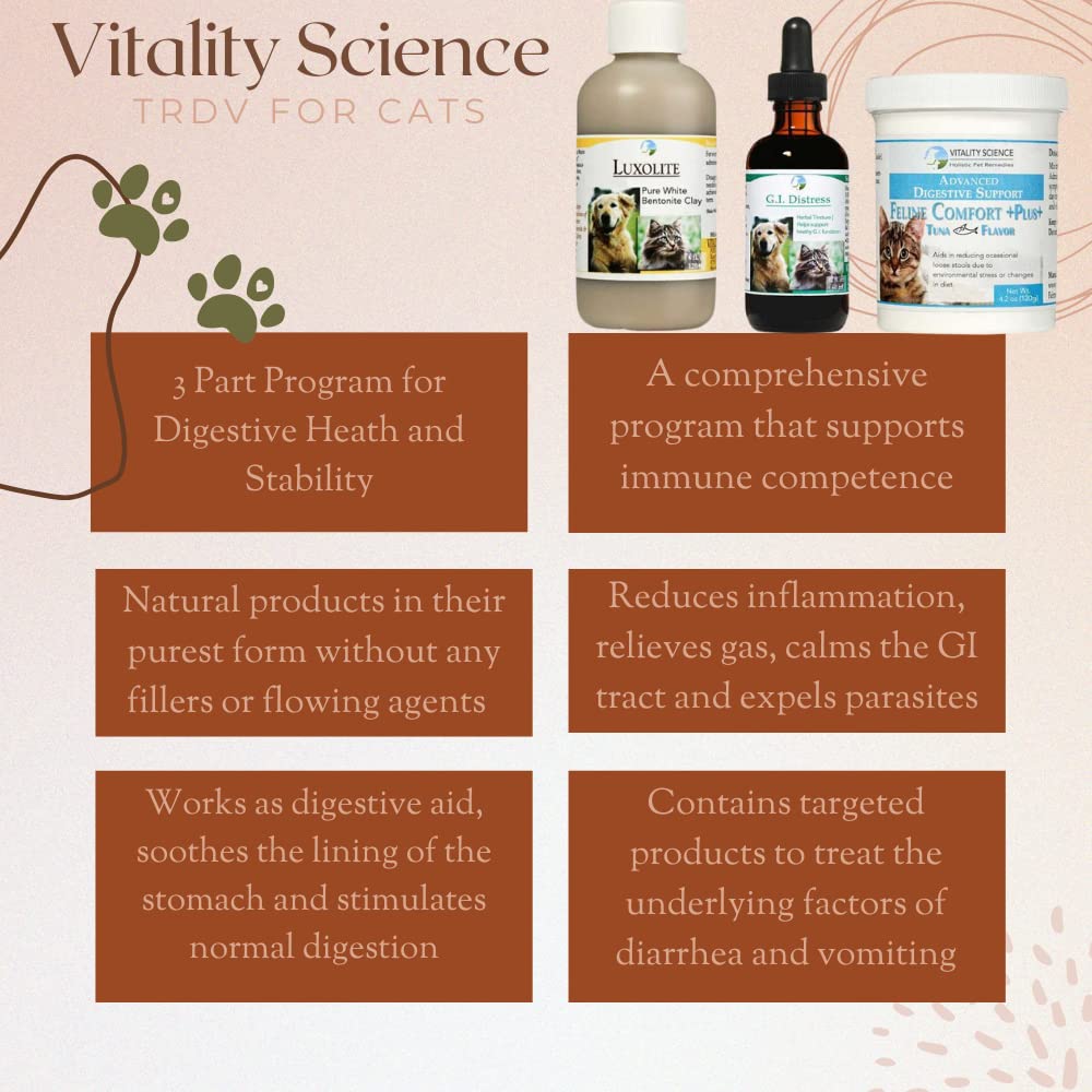 Vitality Science TRDV Protocol for Cats | 3 Part Holistic Treatment | Cat Probiotics for Diarrhea & Digestive Support | Cat Supplements for Cat Immune Support | Anti Diarrhea for Cats (Tuna, Small)