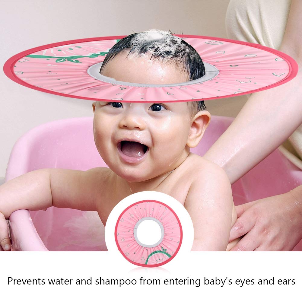 Baby Shower Cap, Baby Kids Shampoo Cap Waterproof Cloth Kids Bathing Shower Cap Bathing Protection Hat(Pink)