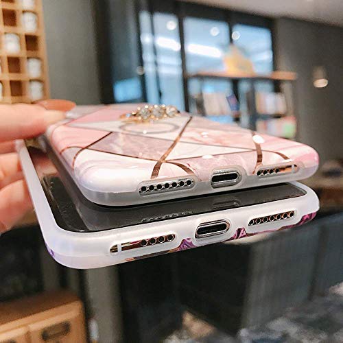 Qokey Compatible with iPhone 11 Pro Max Case,Marble Cute Fashion for Men Women Girls with 360 Degree Rotating Ring Kickstand Soft TPU Shockproof Cover Designed for iPhone 11 Pro Max 6.5" Grid Bling