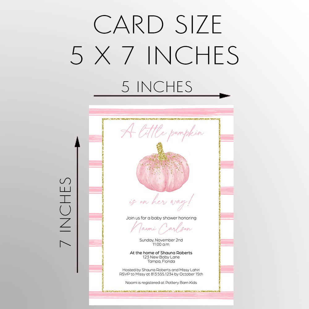 Baby Shower Invitation Pumpkin Theme For Girl Fall Customizable Personalized Invite (12 count)