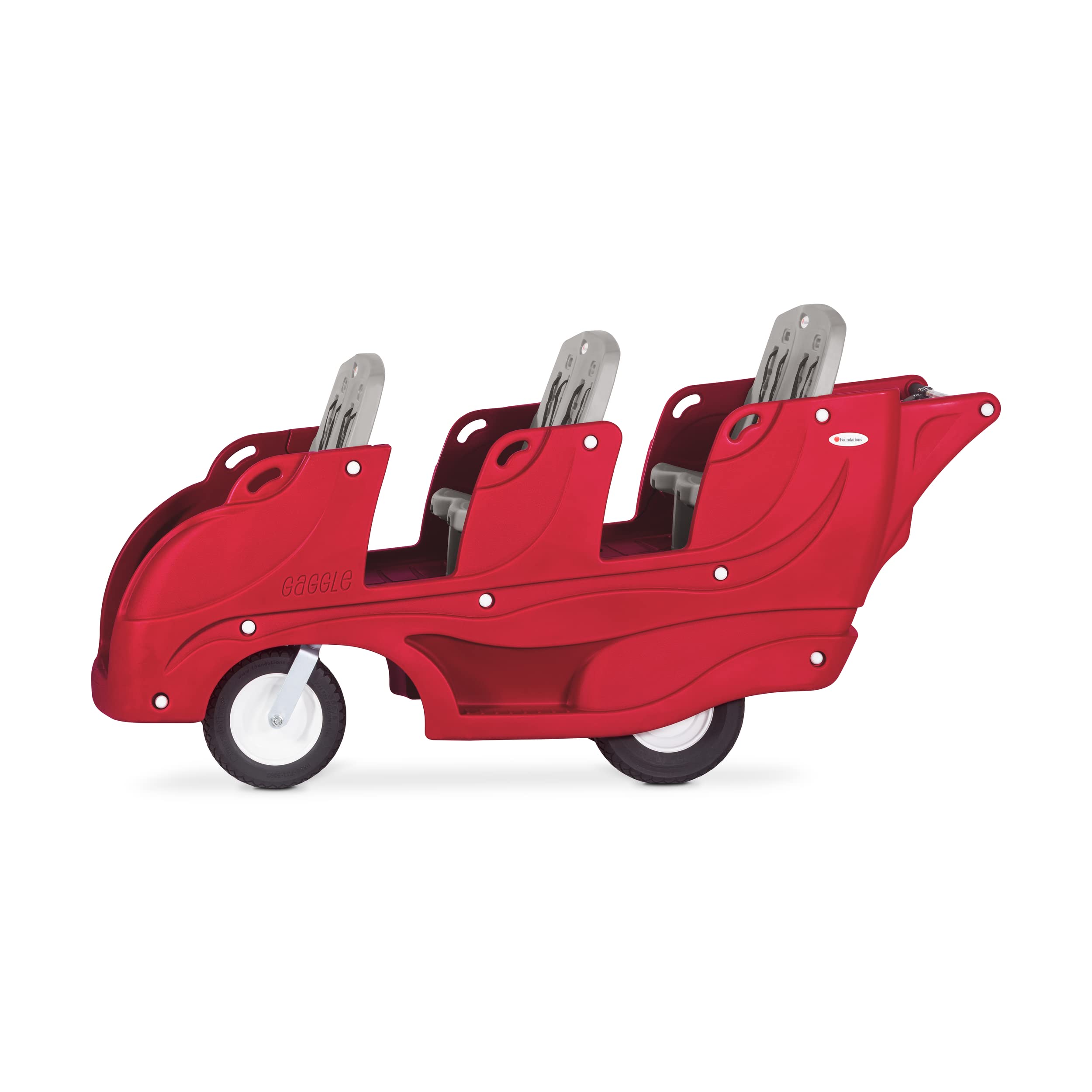 Gaggle by Foundations Parade 6 Seat Buggy Stroller with 5 Point Harness for Added Safety, Multi-Child Buggy Stroller with Soft Stop Brake, Fits Through Standard Doorways, Made in The USA (Red/Gray)