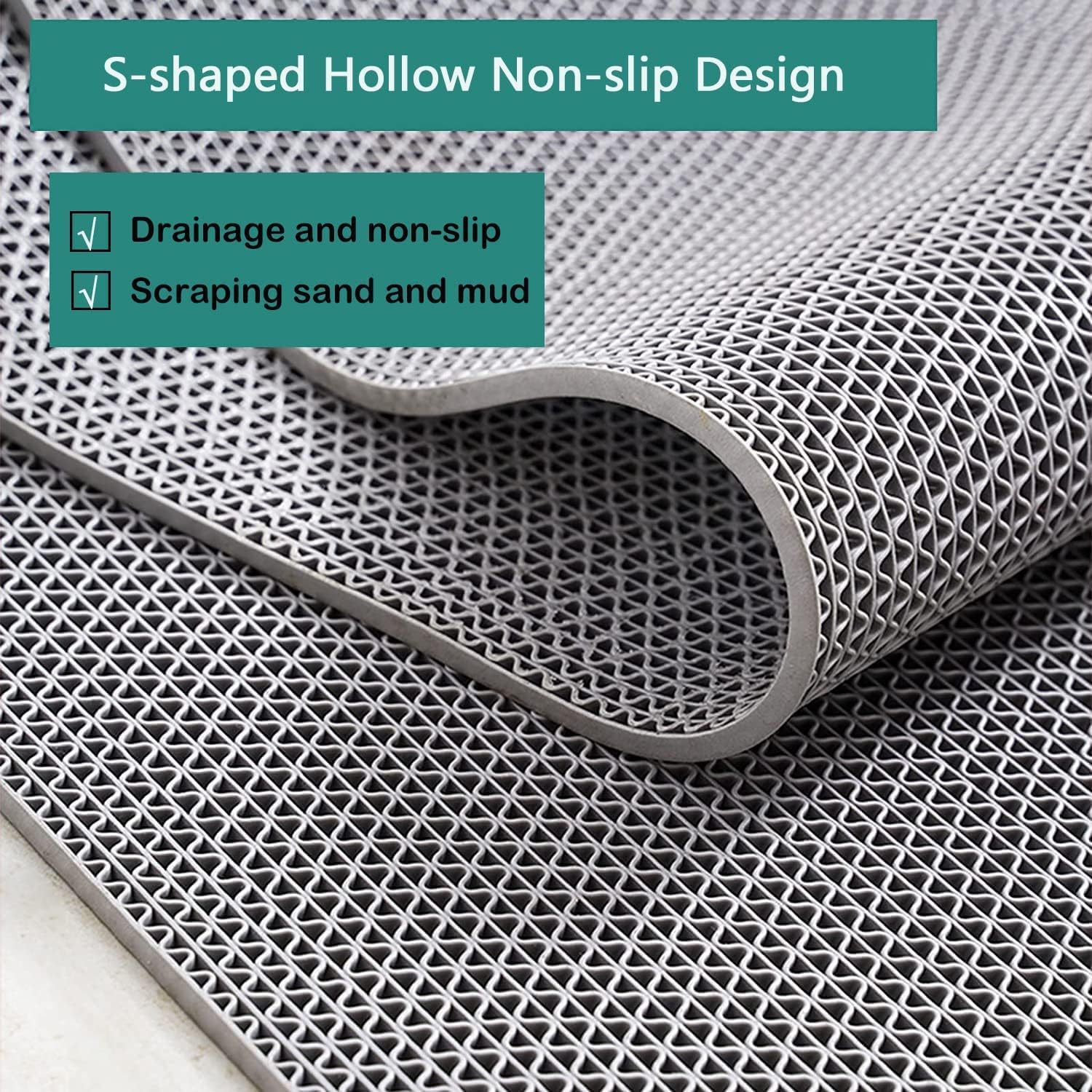 MYOYAY Commercial Drainage Mat 3x10 Ft 0.22'' Thick Drainage Non-Slip Mat PVC Drainage Rug Floor Mat Mesh Holes Pool Drain Floor Mat Roll for Restaurant Kitchen Bars Patio Bathroom Wet Area(Gray)