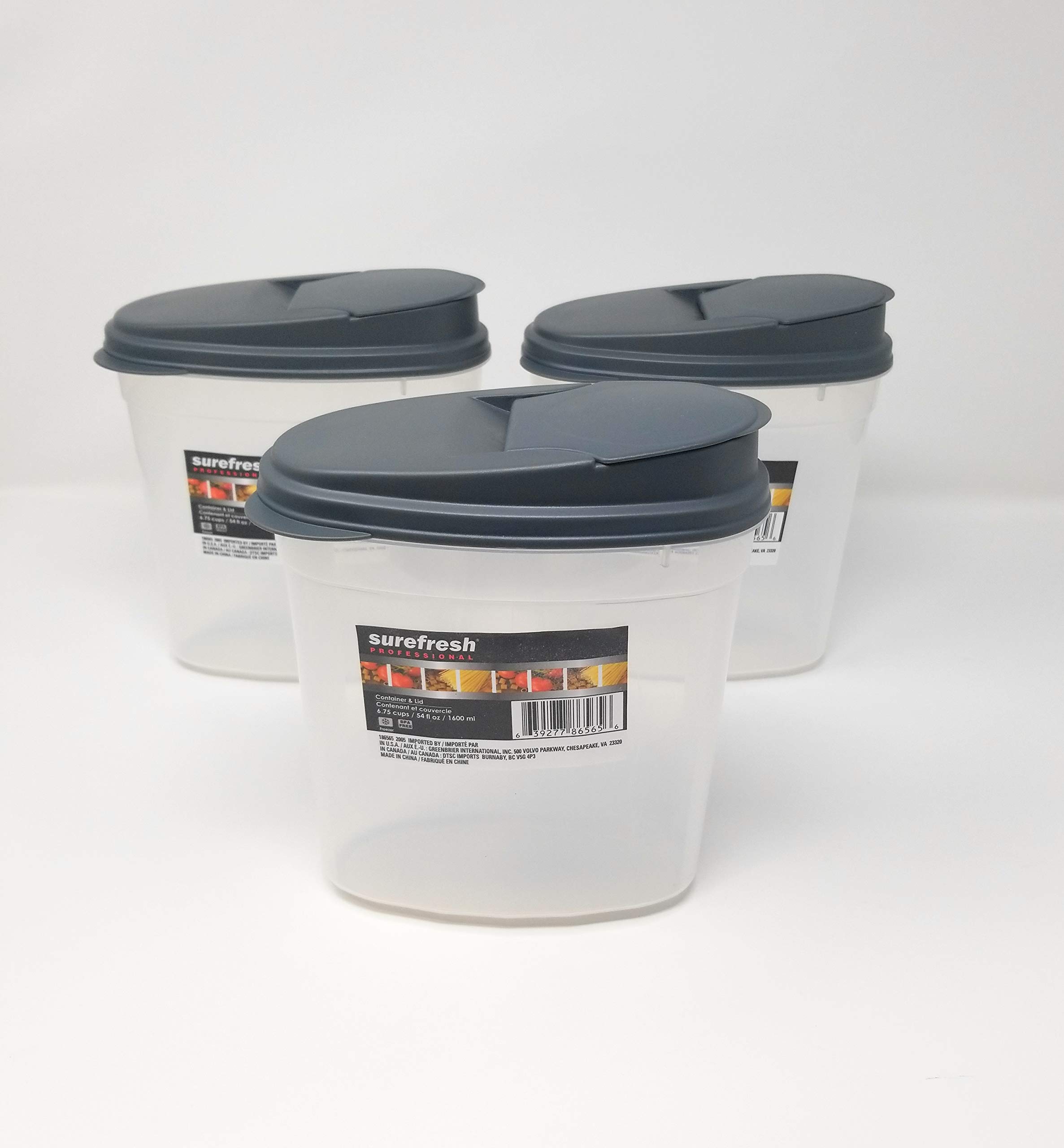 3 Plastic Containers & Lids 3-Piece Set 54oz Cereal Grain Dispenser Dry Food Storage Container & Organizer BPA Free Freezer Safe