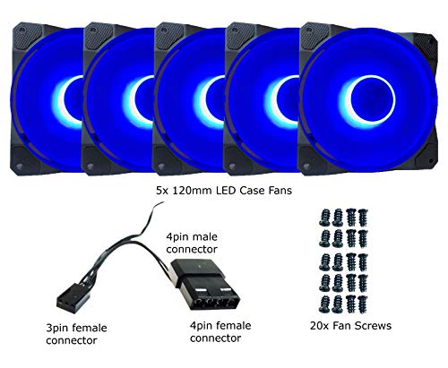 Apevia CO512L-BL Cosmos 120mm Blue LED Ultra Silent Case Fan w/ 16 LEDs & Anti-Vibration Rubber Pads (5 Pk)