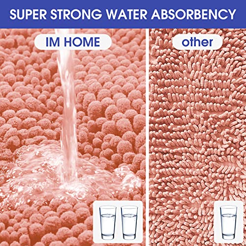ACCUMTEK Striped Coral Bathroom Rug Set 3 Pieces Ultra Soft, Non Slip Chenille Toilet Mat, Absorbent Plush Shaggy Bath Mats for Bathroom, Bedroom, Kitchen