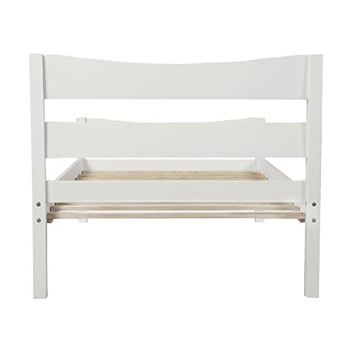 SOFTSEA Twin Size Platform Bed Frame, Wood Kid's Bed Frame with Headboard and Footboard, Mattress Foundation No Box Spring Needed (White)