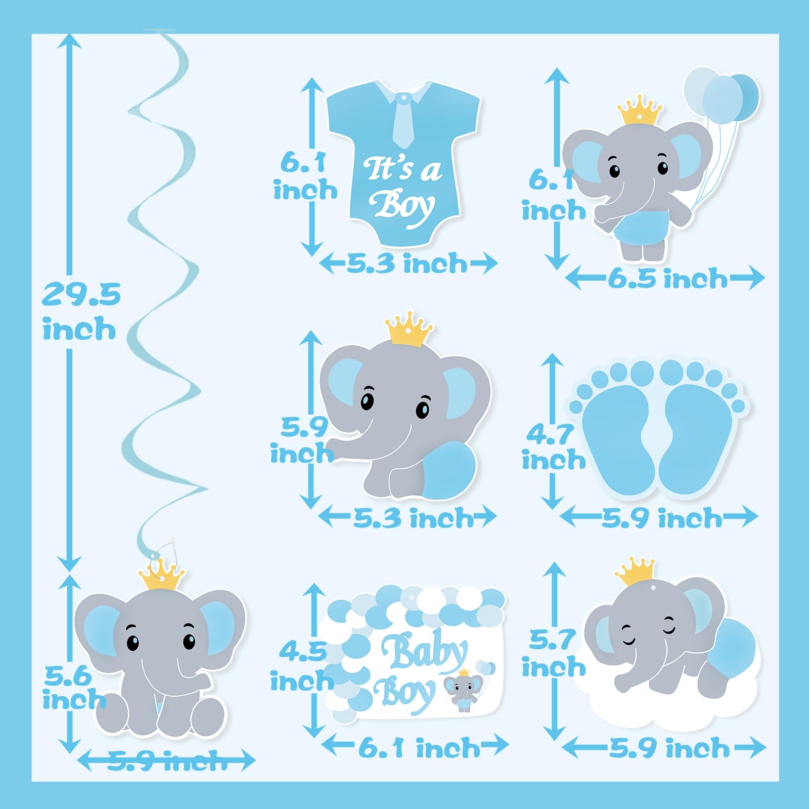 20PCS Elephant Baby Shower Decorations for Boy Baby Boy Shower Decorations First Birthday Decorations for Boy It's a Boy Party Decorations Elephant Kid Birthday Party Supplies