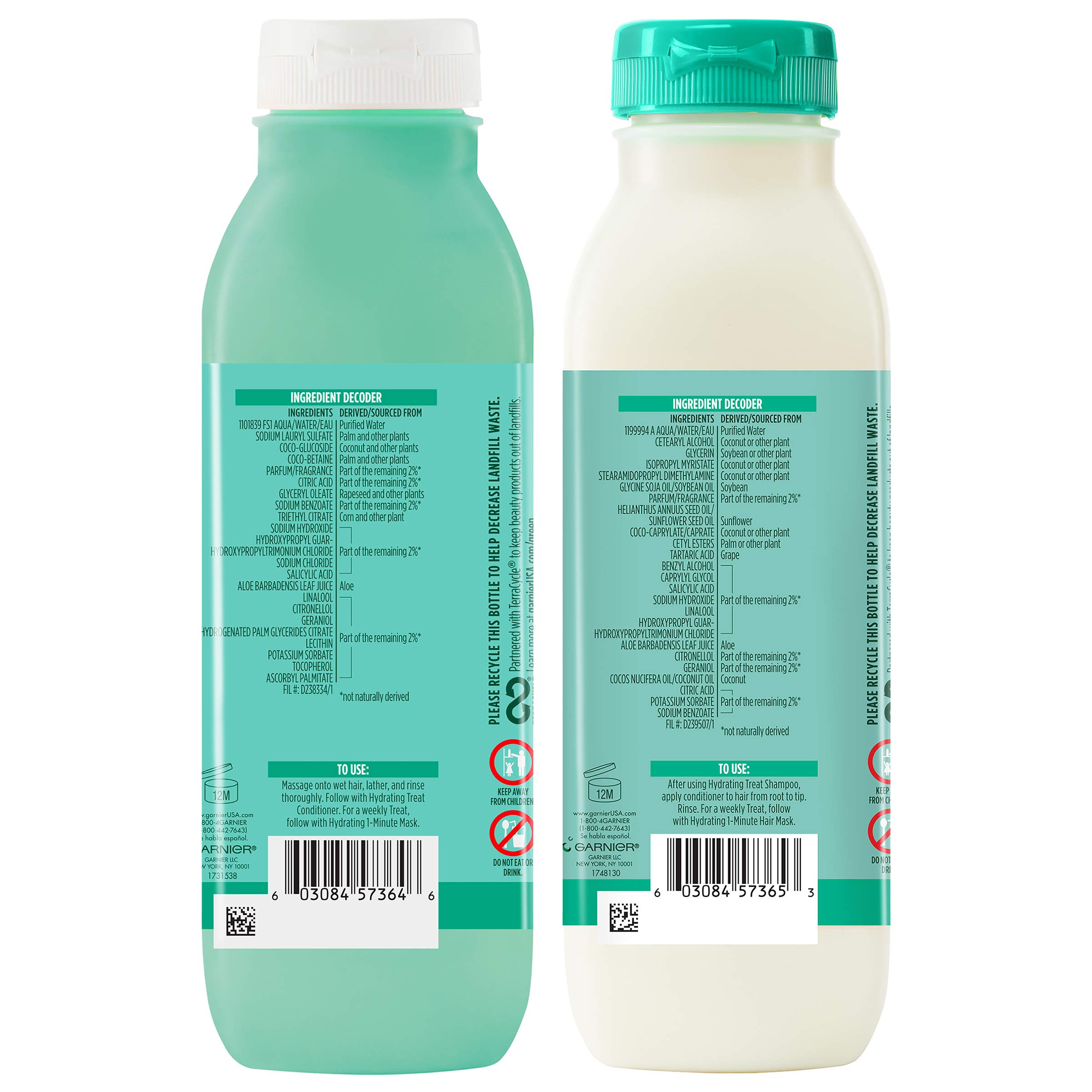 Garnier Fructis Hydrating Treat Shampoo and Conditioner, 98 Percent Naturally Derived Ingredients, Aloe, Nourish and Hydrate for Normal Hair, 11.8 oz ea