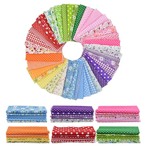 9.8X 9.8" 42Pcs Cotton Print Fabric Bundle Squares Pre-Cut Multicolor Design Printed Quilting Sewing Floral for Quilting Patchwork DIY Craft Scrapbooking Cloth (Red/Yellow/Green/Blue/Pink/Purple)
