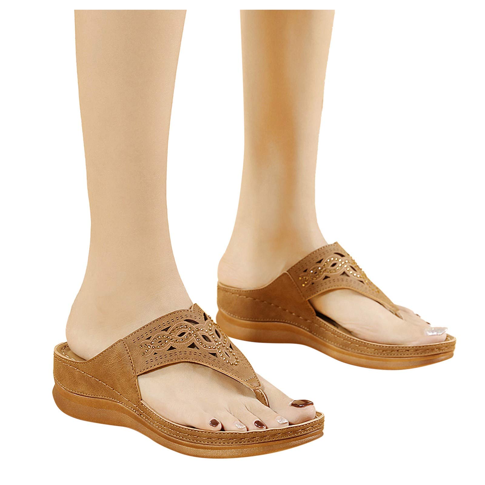 justHIGH Wedge Flip Flops for Women, Hollow Out Breathable Platform Sandals, Women Summer Wedge Sandals with Comfort Insole
