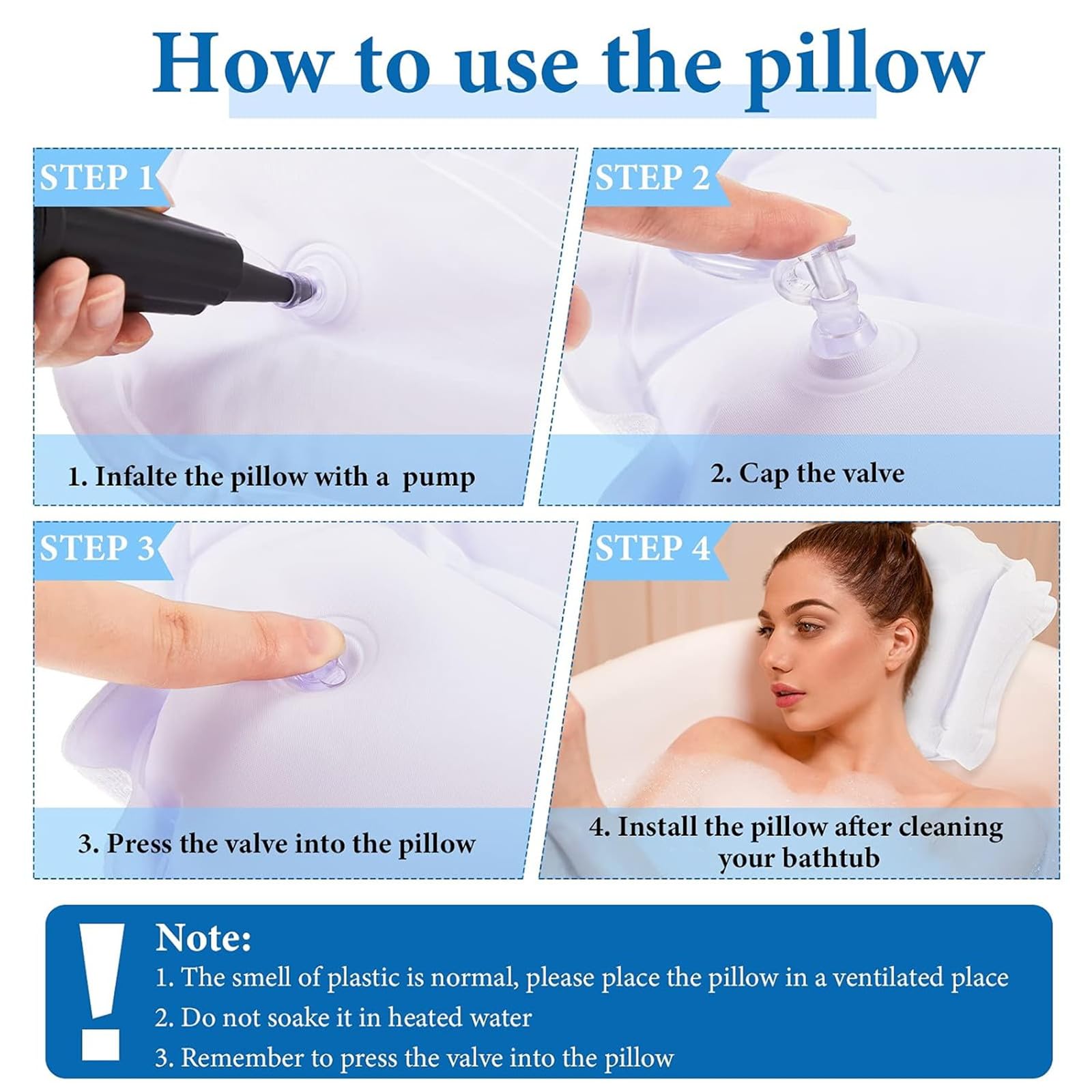 Jetec 2 Pcs White Inflatable Bath Pillow with Suction Cup Bathtub Spa Pillow Neck Support Supplies Shell-Shaped Soft Inflatable Cushion Large Small Size Fits All Tub Pool Bath and Bathroom 
