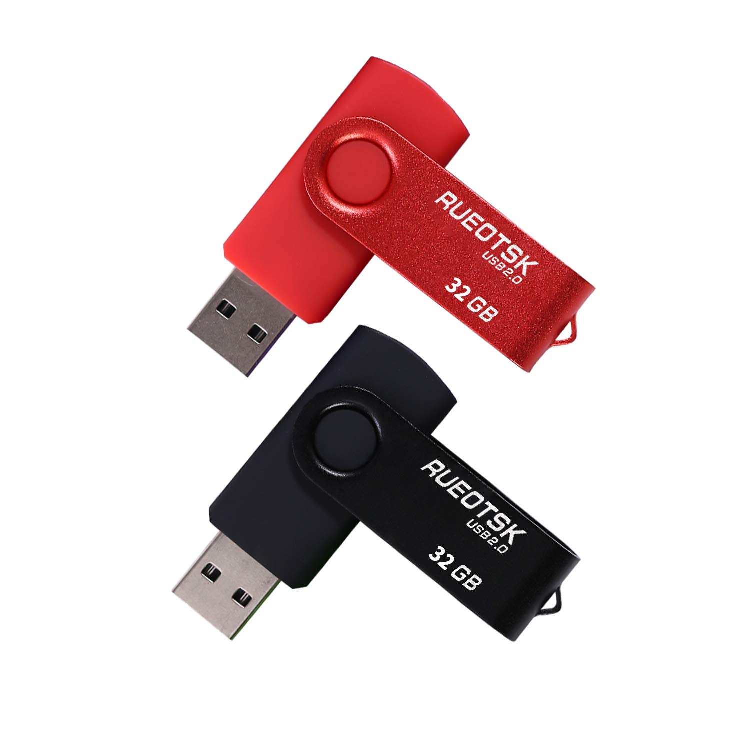 RUEOTSK USB Flash Drive 2 Pack 32GB Rotatable USB 2.0 Pen Drive Flash Memory Drive (Blue Black) (XZ-2PCS-32G-002)