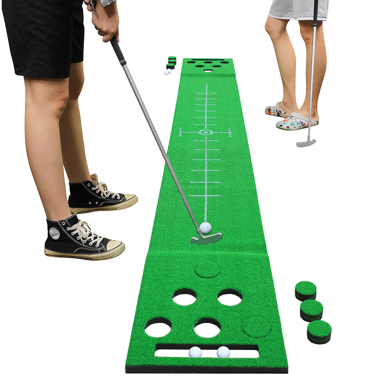 2-FNS Golf Putting Game Set, Golf Putting Green Game Set Practice Putting Mat with 4 Golf Balls,Golf Training Mat for Indoor Outdoor