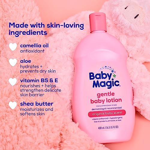 Baby Magic Gentle Baby Lotion | 16.5 Fl Oz (Pack of 6) | Vitamins & Aloe, Pink (705544), Original Baby Scent