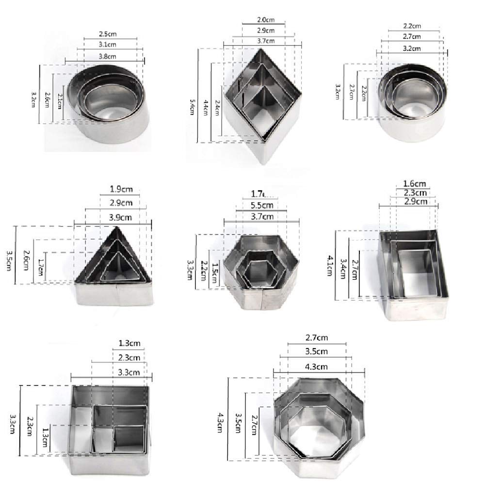 24 Geometric Stainless Steel Metal Cutting Dies (Pastries, Dough, Pie Crust, Fruit, Fondant, Clay),10 Eye Style Fruit Forks