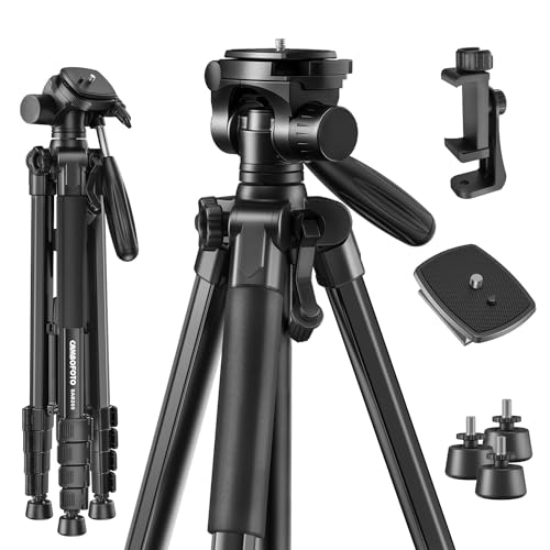 CAMBOFOTO 62"-Camera-Tripod, Lightweight Travel Compatible DSLR/Phone/Camcorder, Aluminum Tri Pod with Holder and Travel Bag. (Black, Weight 2.8Lb, Max Load 4.9 Lb)