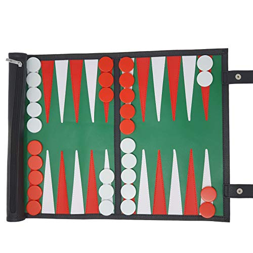 Backgammon Travel Set in Sturdy Leatherette Design - The Classic Board Game in Roll Up Style