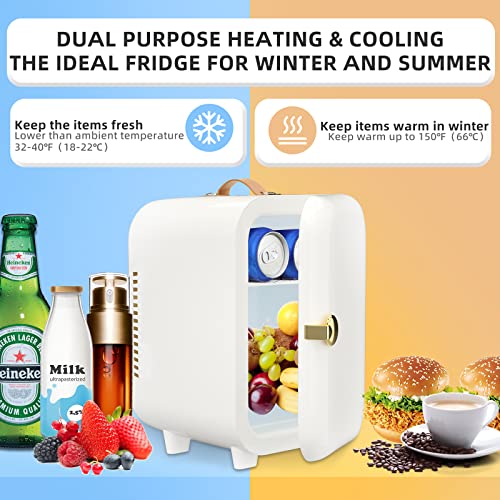 Cegsin Mini Fridge, 6 Liter/8 Cans Small Skincare Fridge, AC/DC Portable Mini Refrigerator, Compact Plug In Cooler and Warmer for Bedroom, Dorm, Office, Car, Beverage, Cosmetic & Makeup (Beige)