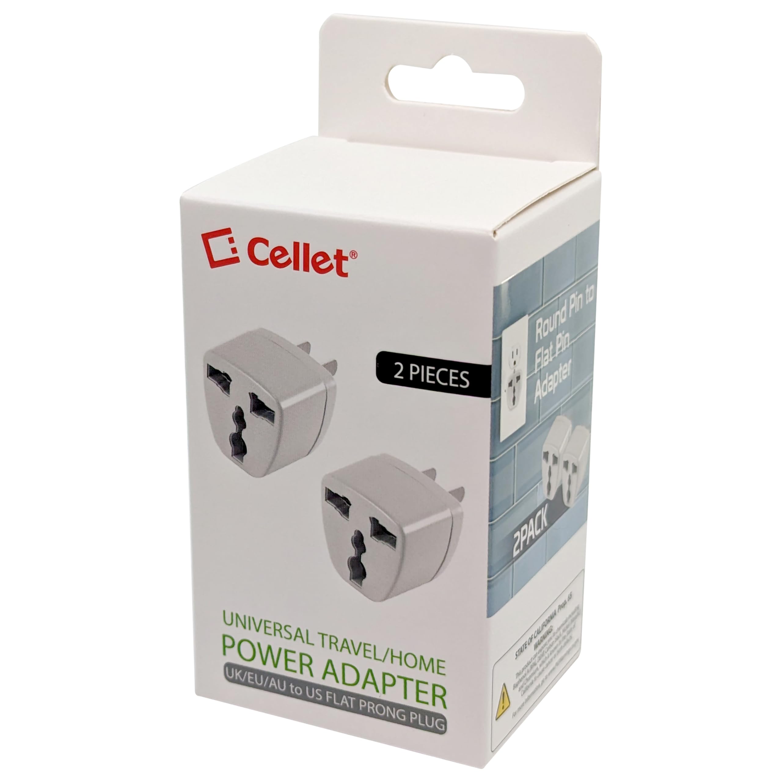 Cellet Universal Travel Adapter: Seamless Plug Conversion for International Travelers AC Wall Power Adapter to Convert China, UK, AU, EU & Other Plugs to US Plug Socket (2PACK)