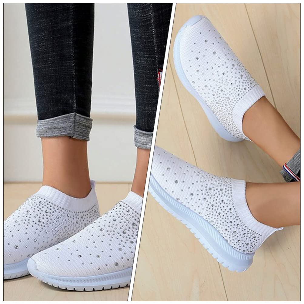 1pair Rhinestone Sneakers Miss White Sole: Rubber Simple