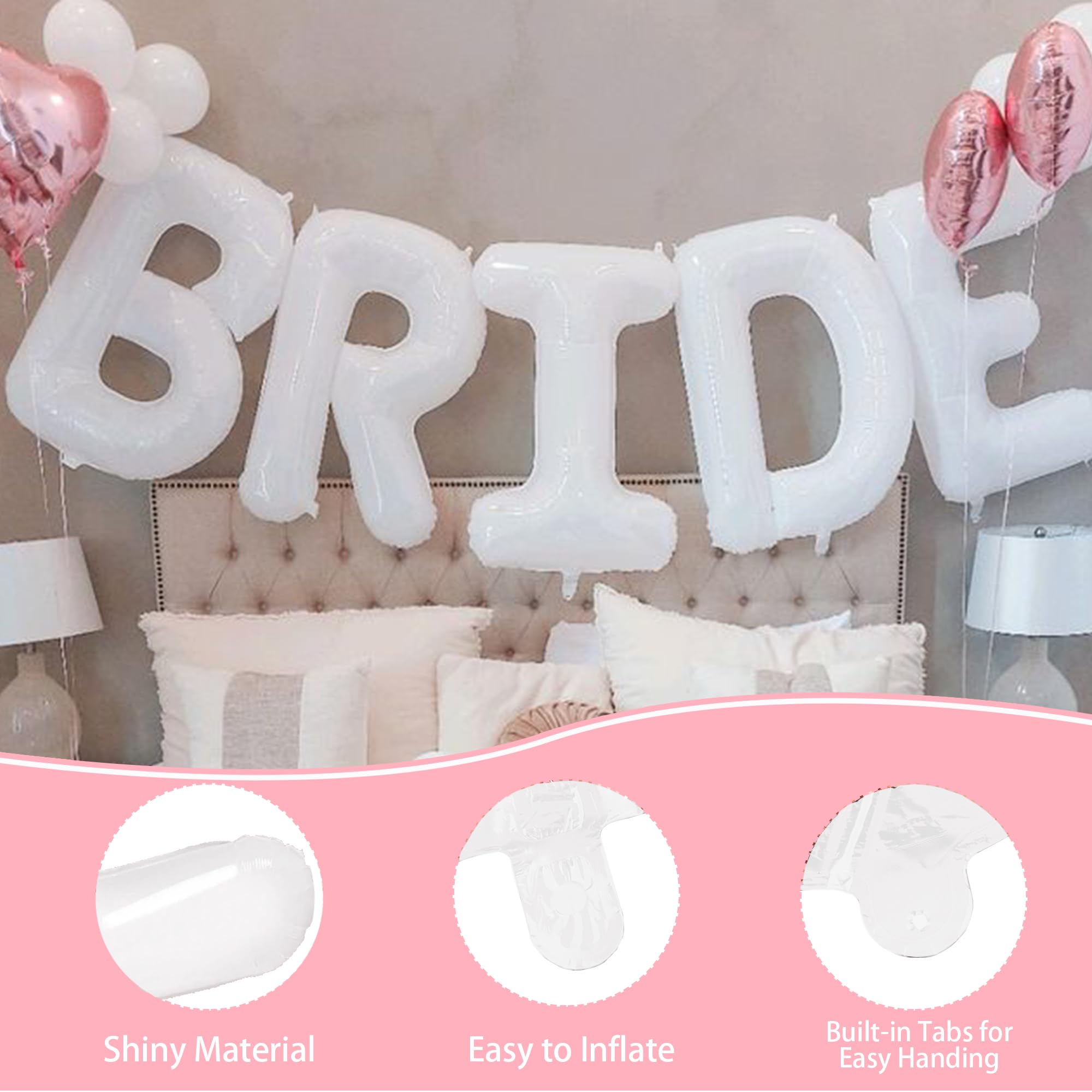 40inch Bride Balloons - Jumbo Bride to Be Balloons for Bridal Shower Bachelorette Party Decorations and Engagement Party Supplies (White)